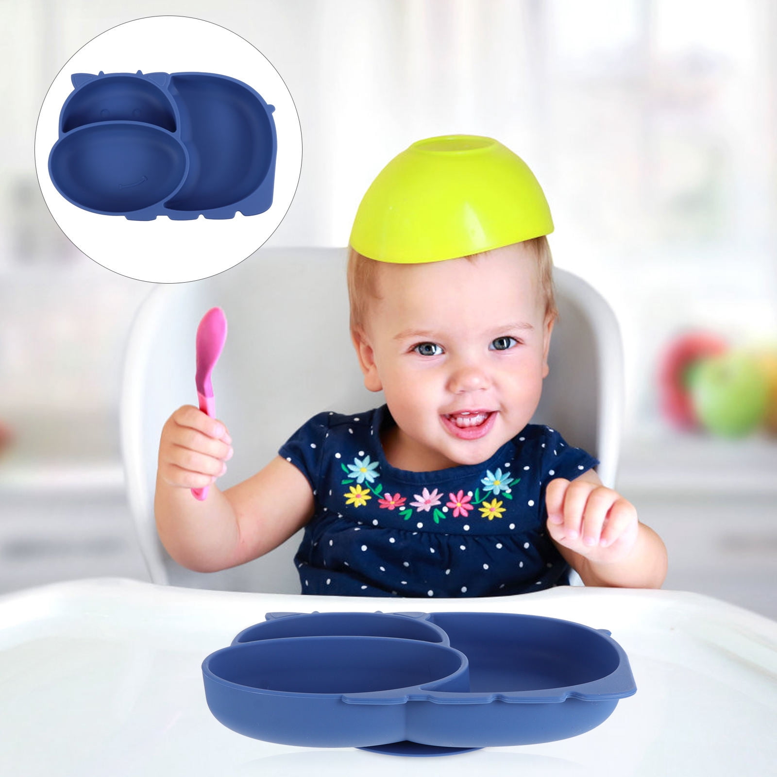 DINHEAROM 1Pack Baby Divided Plate Blue Silicone Cartoon Cow Shape ...