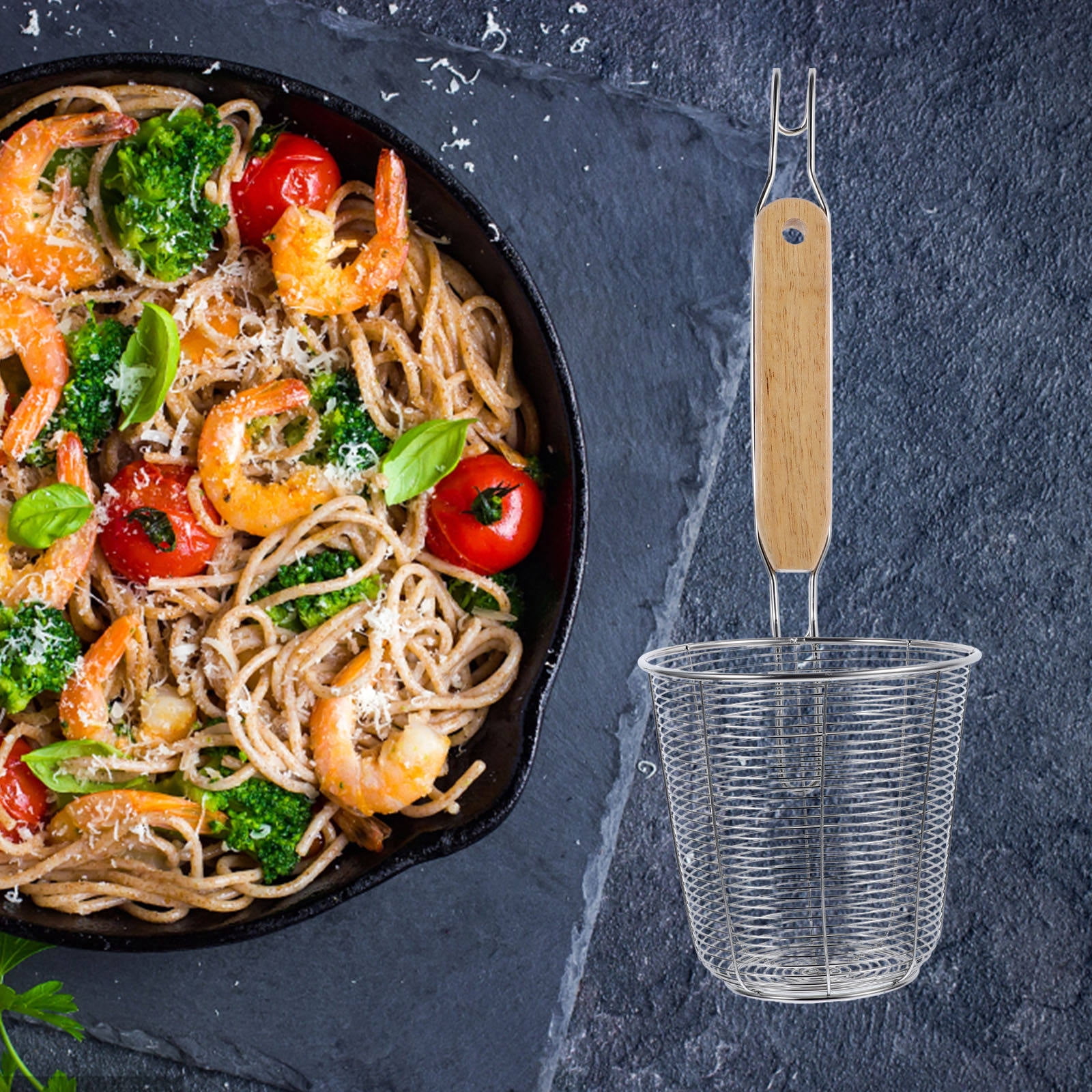 DINHEAROM 1Pack Kitchen Accessory Noodle Colander with Wooden Handle ...