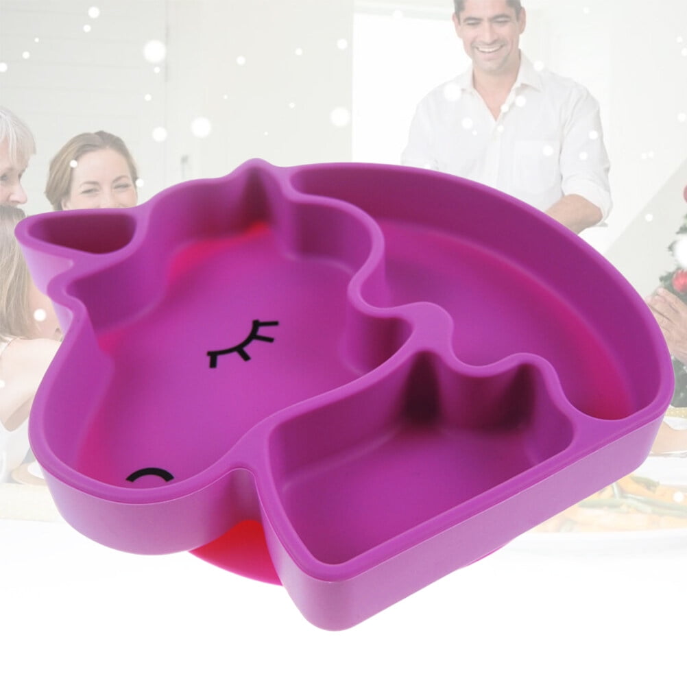 DINHEAROM 1Pack Unicorn Division Plate Rosy Silicone Safe for Toddlers Divided Sections Non-skid ...