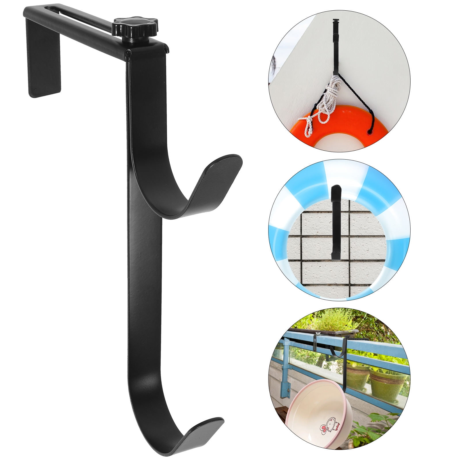 DINHEAROM 1Pcs Multi Use Pole Hook for Pool Fences Metal Black Double ...
