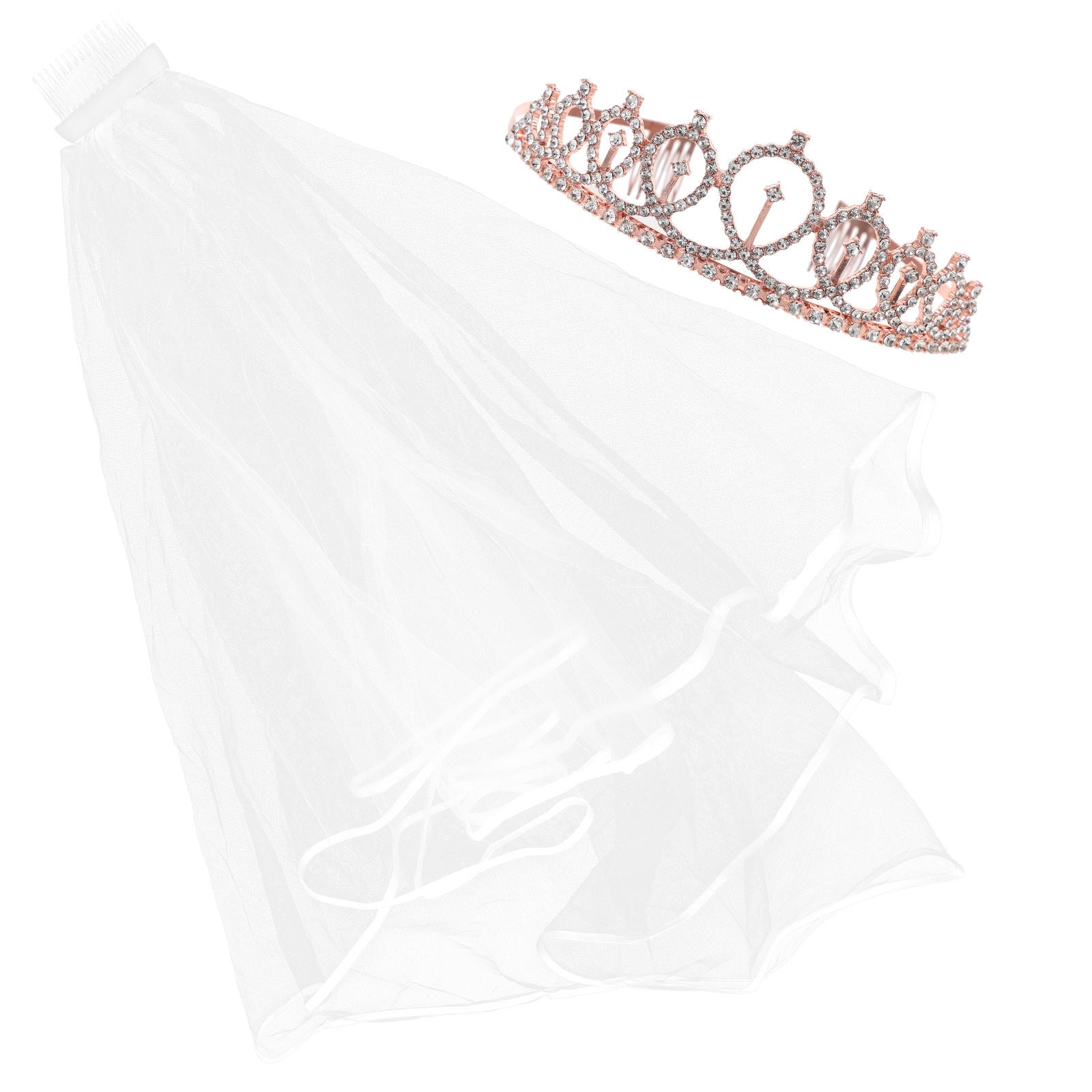 DINHEAROM 2Pcs Wedding Crown for Bride Rose Gold Bridal Veil for ...