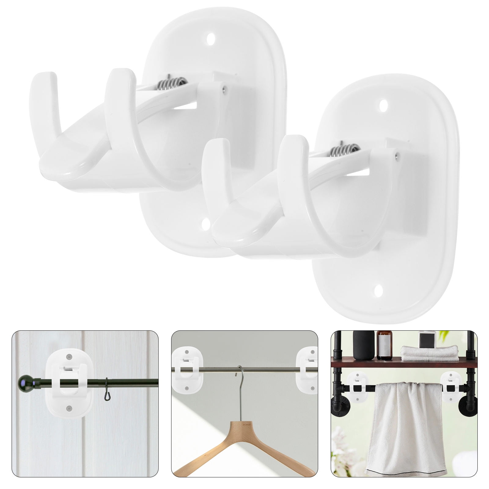 DINHEAROM 2Set White Plastic Curtain Rod Holders for Wall Adhesive ...