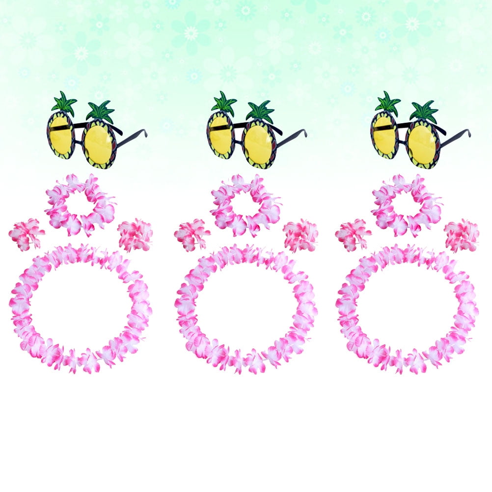 DINHEAROM 3 Sets Hawaiian Leis Pink Cloth Skirt Set Costume Accessory ...