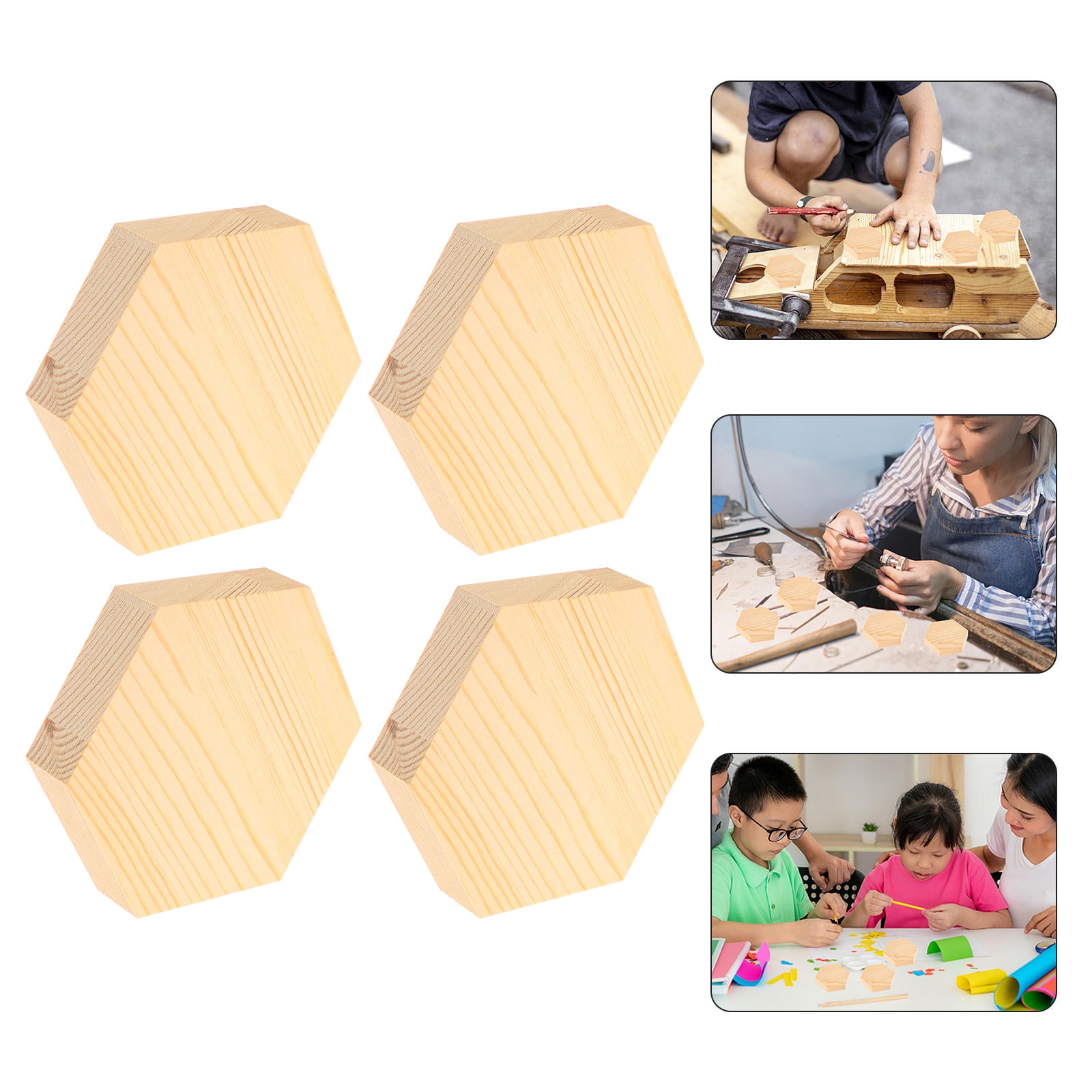 DINHEAROM 4Pcs Wood Slices for Craft Making Hexagon Cutouts Unfinished ...