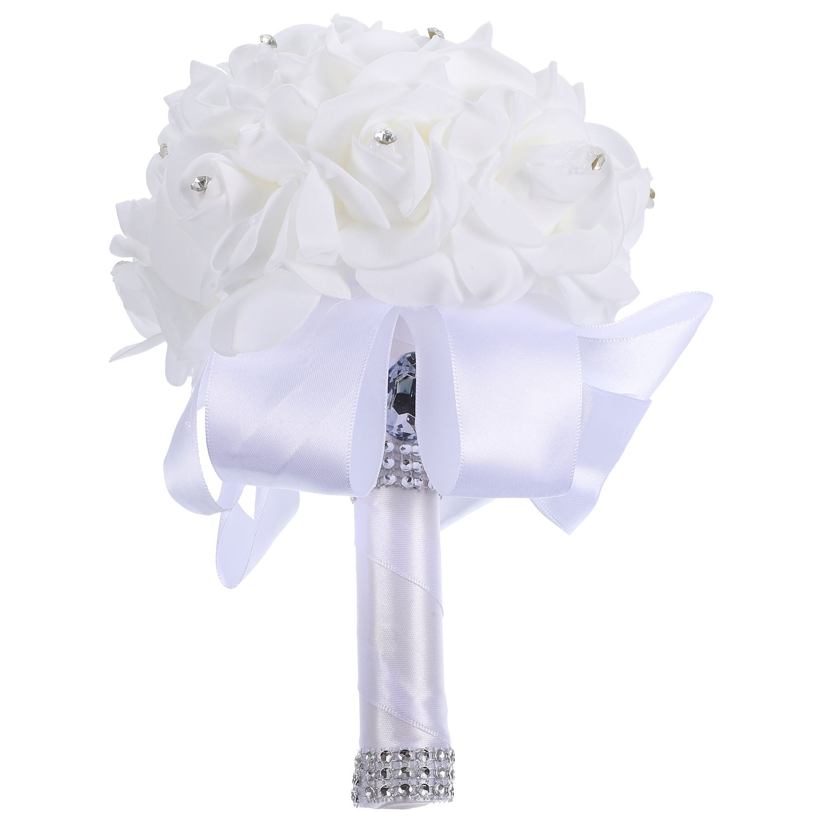 DINHEAROM Artificial Flower Bride Bouquet 1Pcs White Round Shape Cloth ...