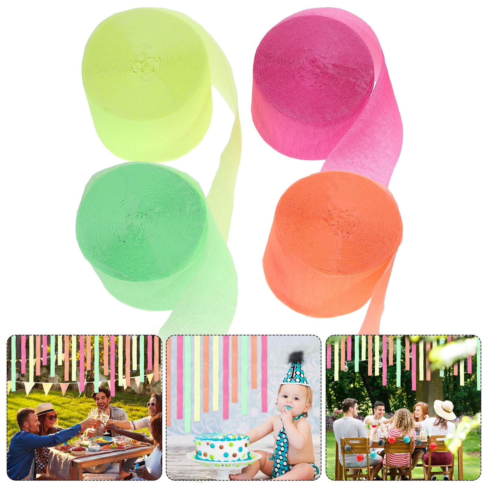 DINHEAROM Glow in the Dark Crepe Paper 4 Rolls in Fluorescent Yellow ...