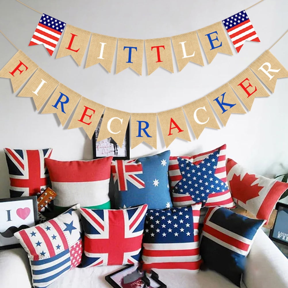DINHEAROM Patriotic Flags for Room Swallowtail Shaped Linen Material ...