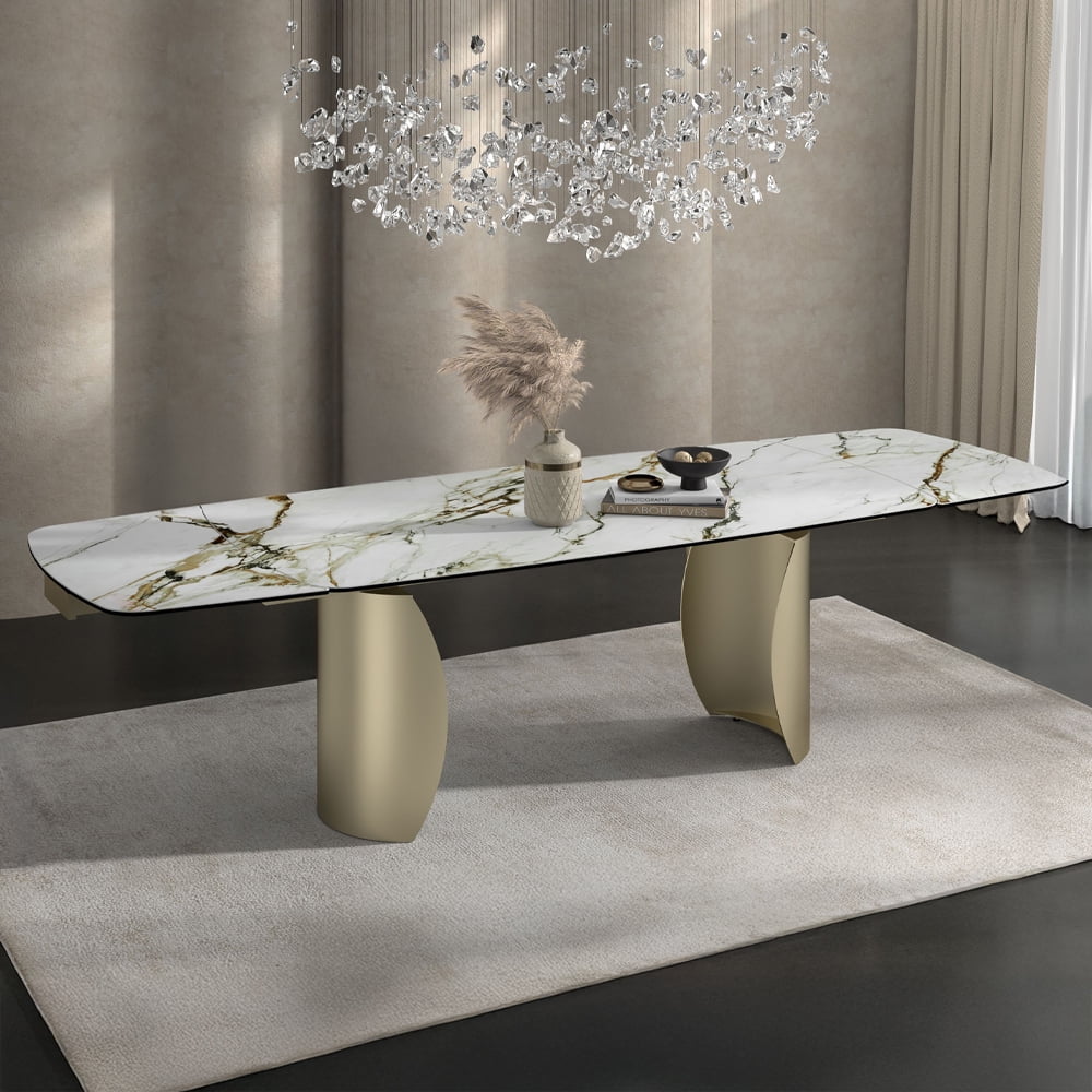 DINING TABLE Ceramic Top & Golden Champange Finish Metal, Ceramic ...