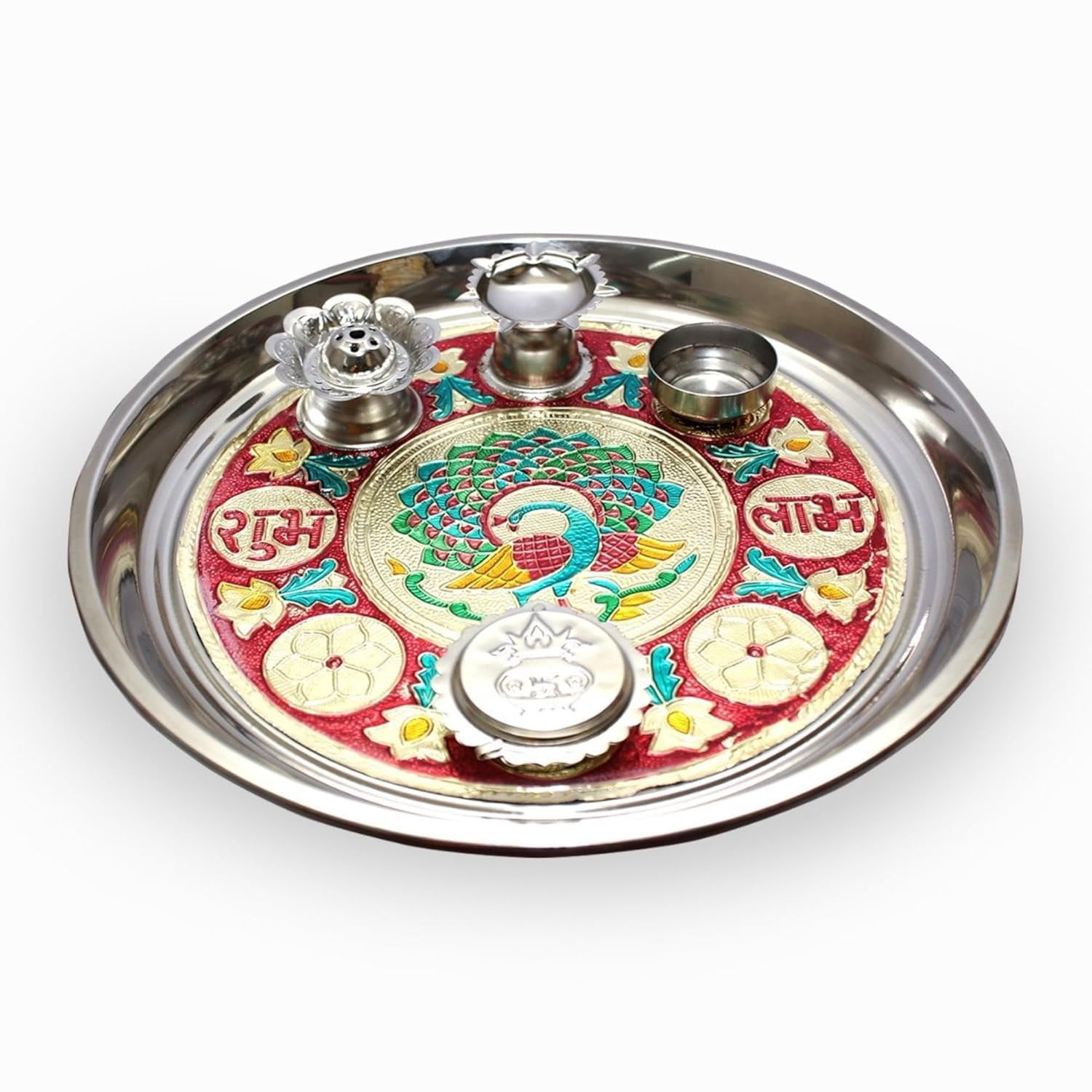 DINIX Elegant Diwali Pooja Thali Set Premium Brass SilverPlated ...