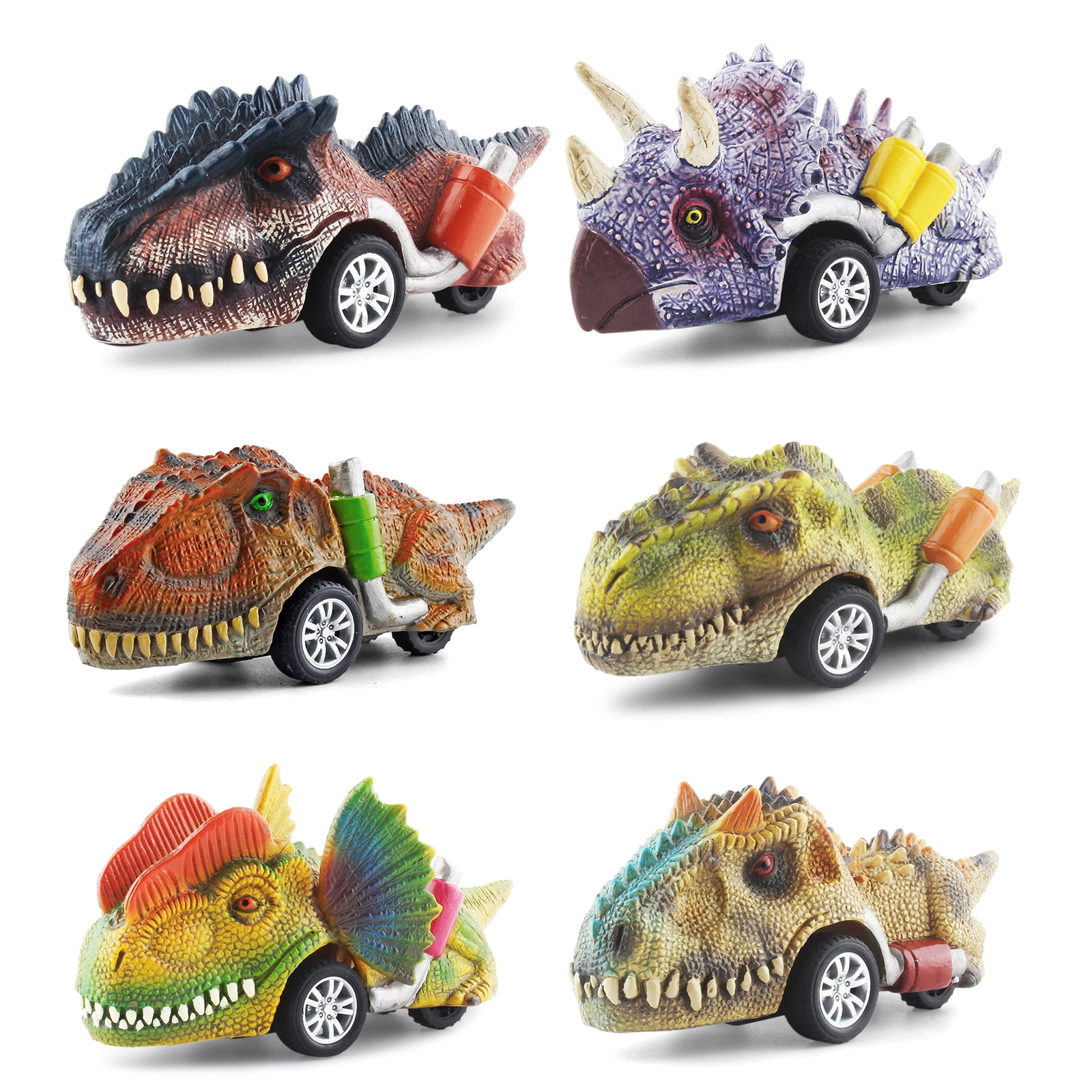 DINOBROS Dinosaur Pull Back Cars, 6 Pack Dino Toys for Ages 3-7, Ideal ...