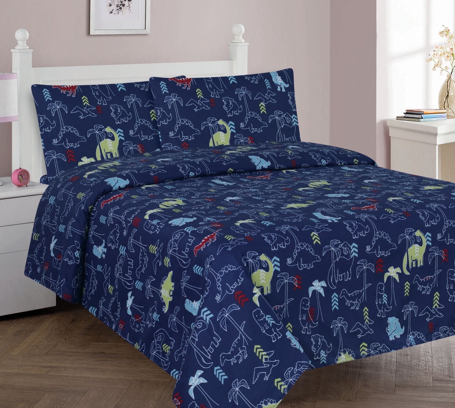 DINO Boys Navy Full Kids 4pc Fitted Sheet Set, Premium Collection ...