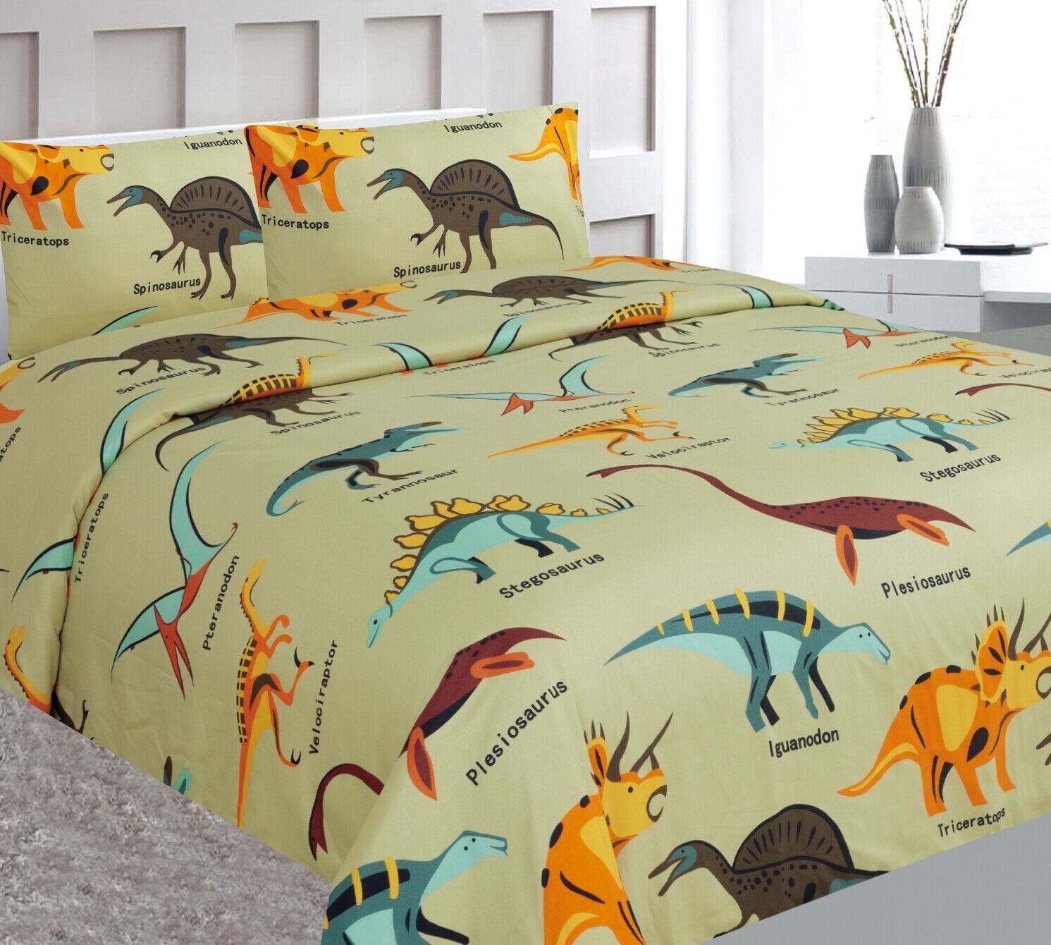 Gorgeous Home Linen Dinosaur Taupe Full Printed 4 Pc Sheet Set Premium ...