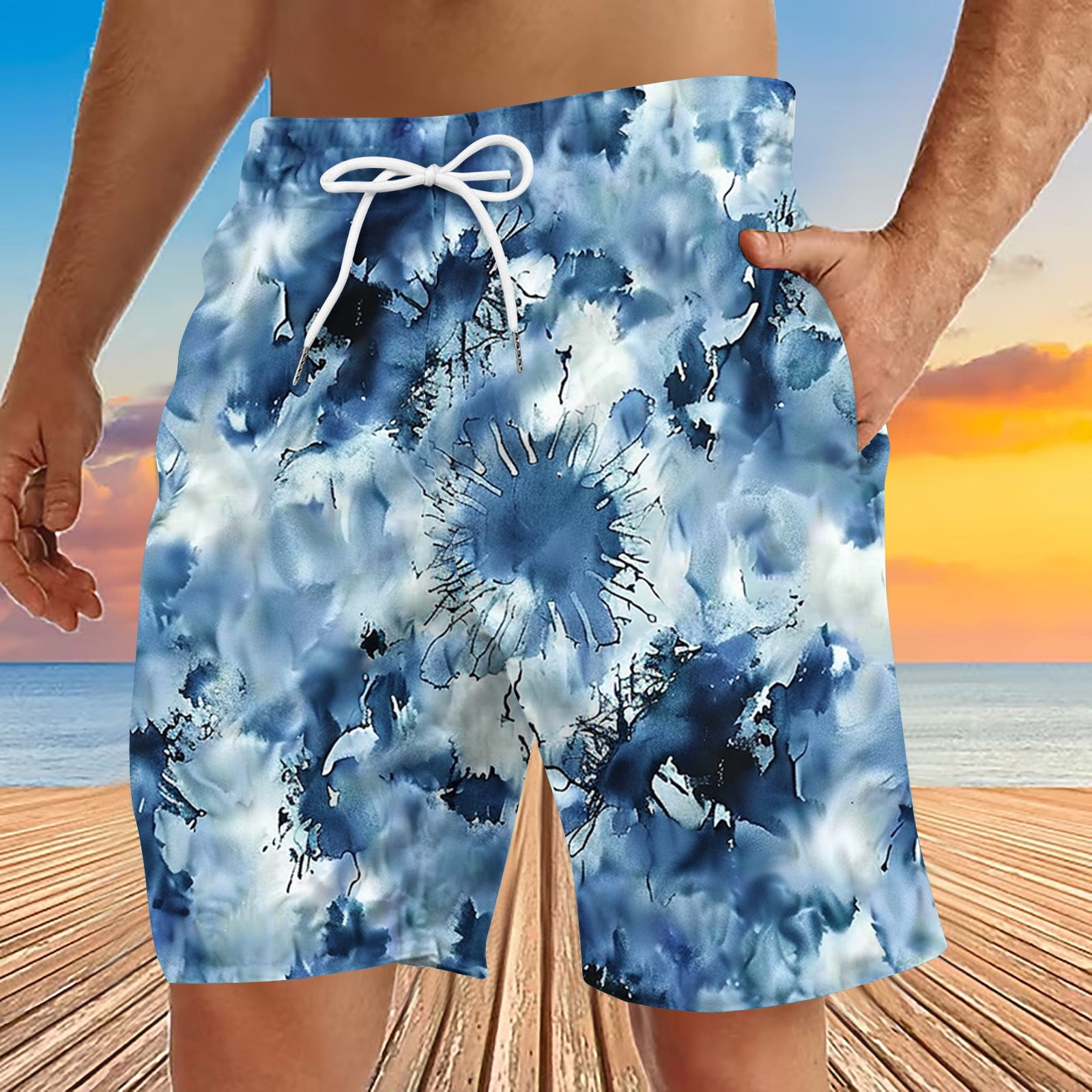 DIOAZUD Big and Tall Swim Trunks for Men Hawaii Board Shorts Drawstring ...