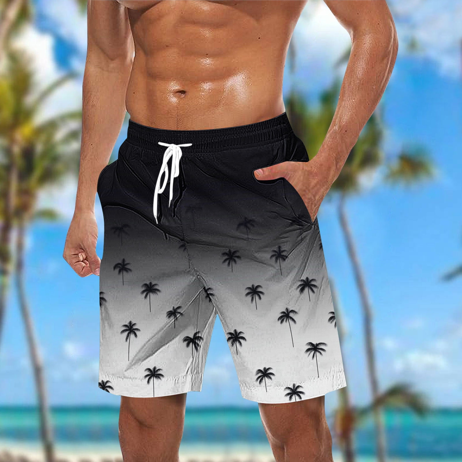 DIOAZUD Big and Tall Swim Trunks for Men Palm Tree Print Casual Beach ...
