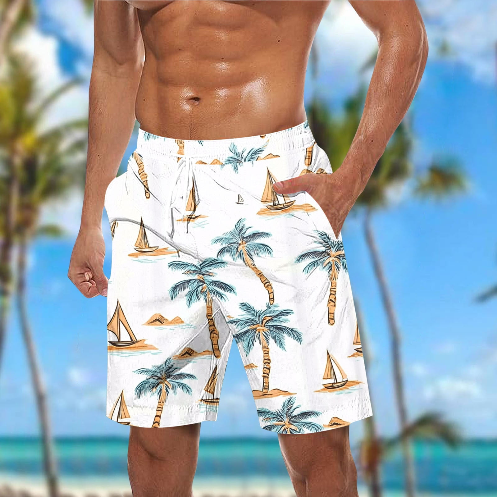 DIOAZUD Board Shorts for Men Big and Tall Swimwear Hawaiian Tropical ...