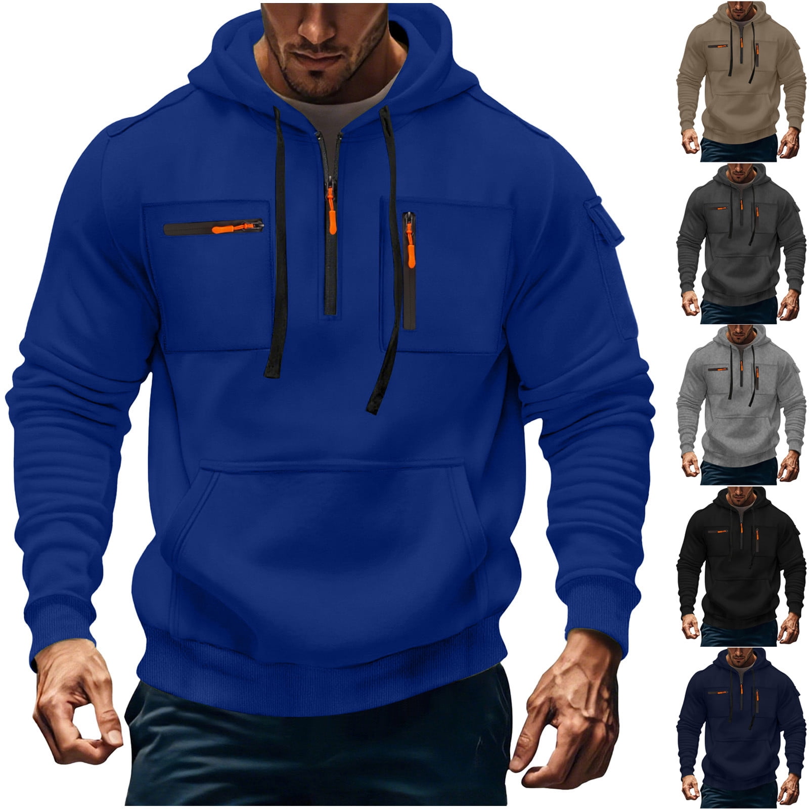 DIOAZUD Cargo Hoodie Men Big and Tall Quarter Zip Up Hooded Sweatshirts ...