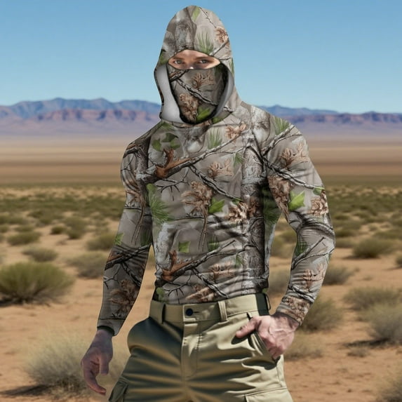 DIOAZUD Hooded Sun Shirts for Men Raglan Long Sleeve Camouflage Hoodie ...