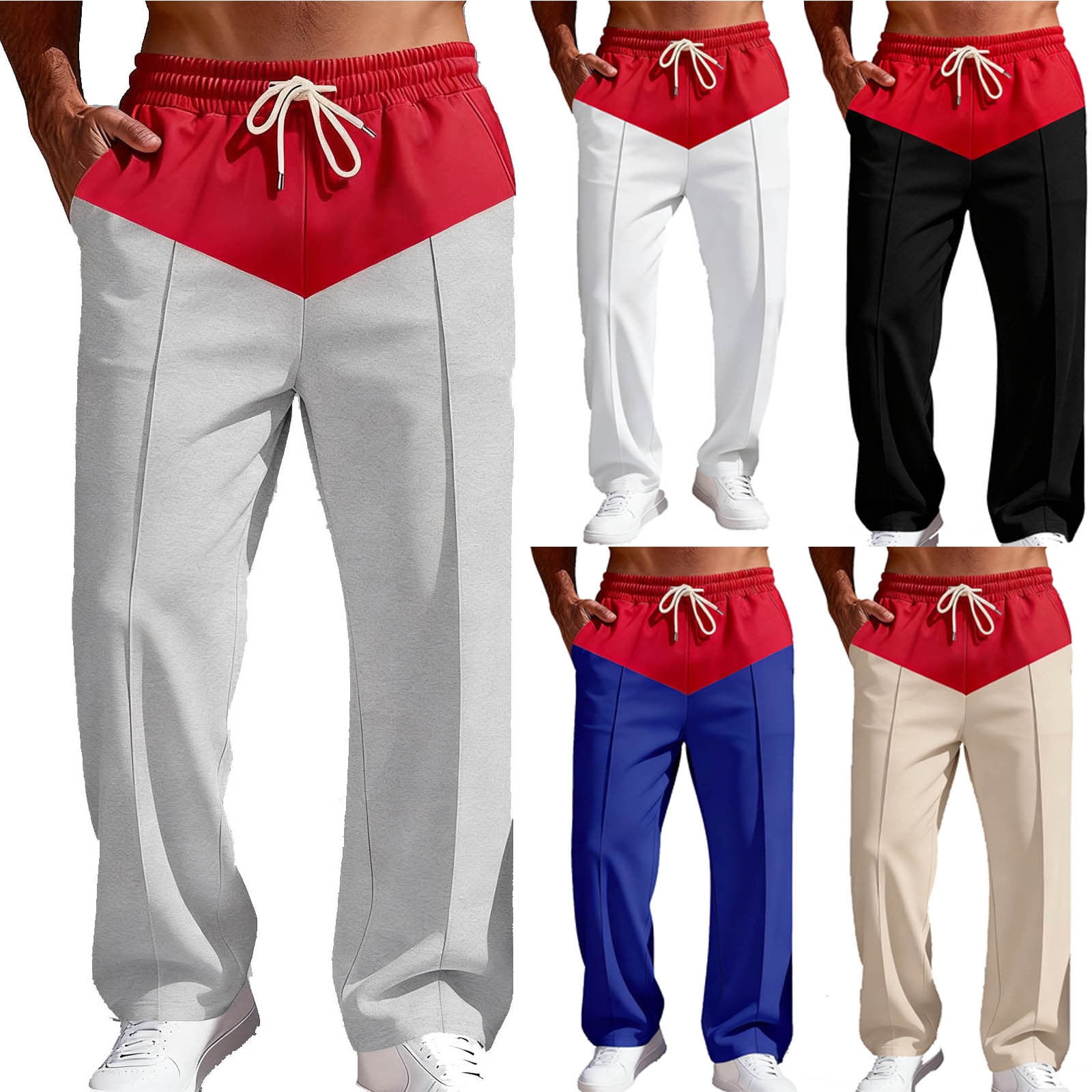 DIOAZUD Men's Baggy Sweatpants Color Block Drawstring Waist Sweatpant ...