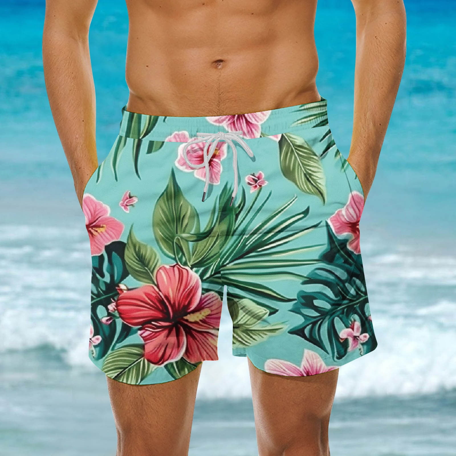 DIOAZUD Men's Big and Tall Swim Trunks with Drawstring Elastic Waist ...