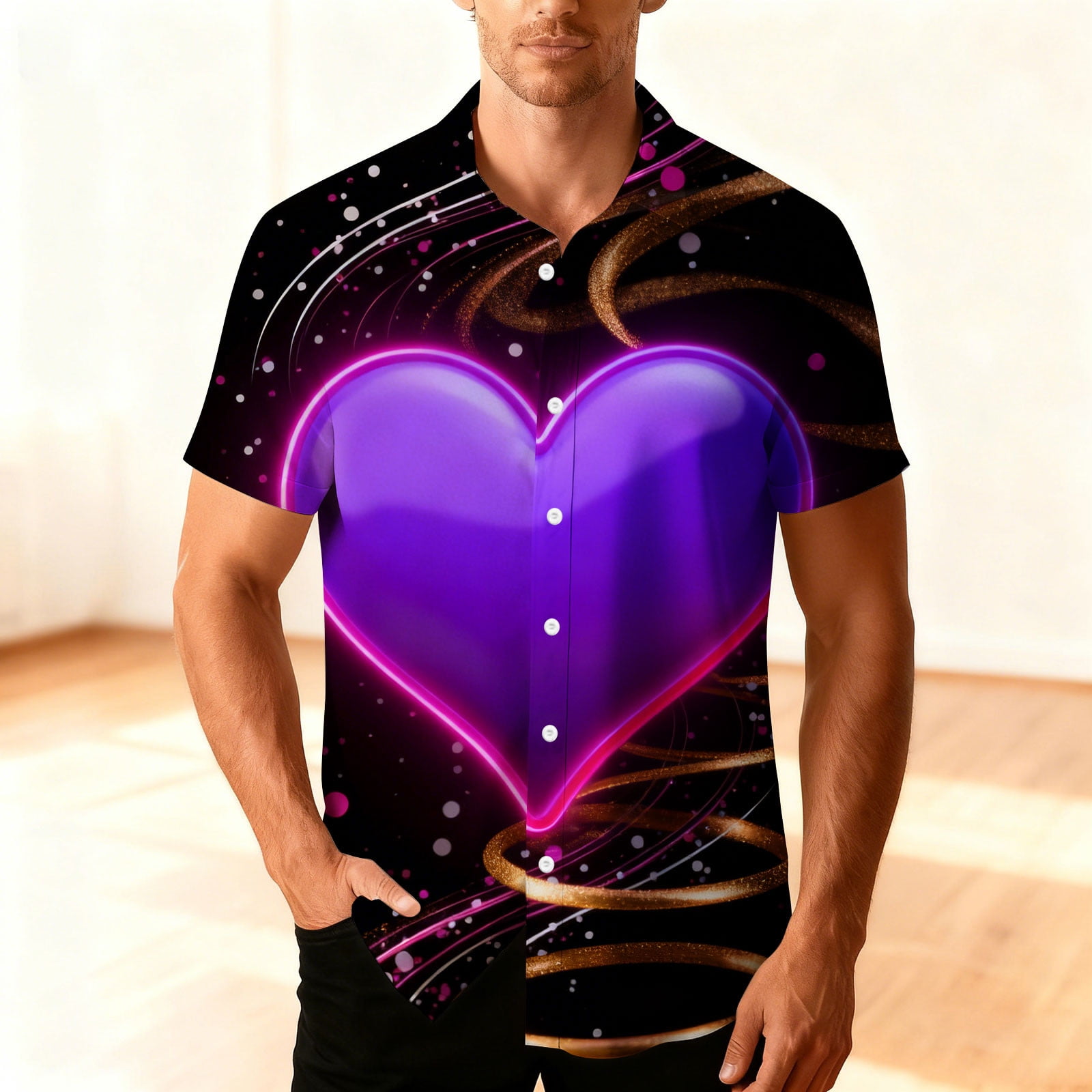 DIOAZUD Men's Button Down Shirts Short Sleeve Loose Fit Comfy Tshirts ...