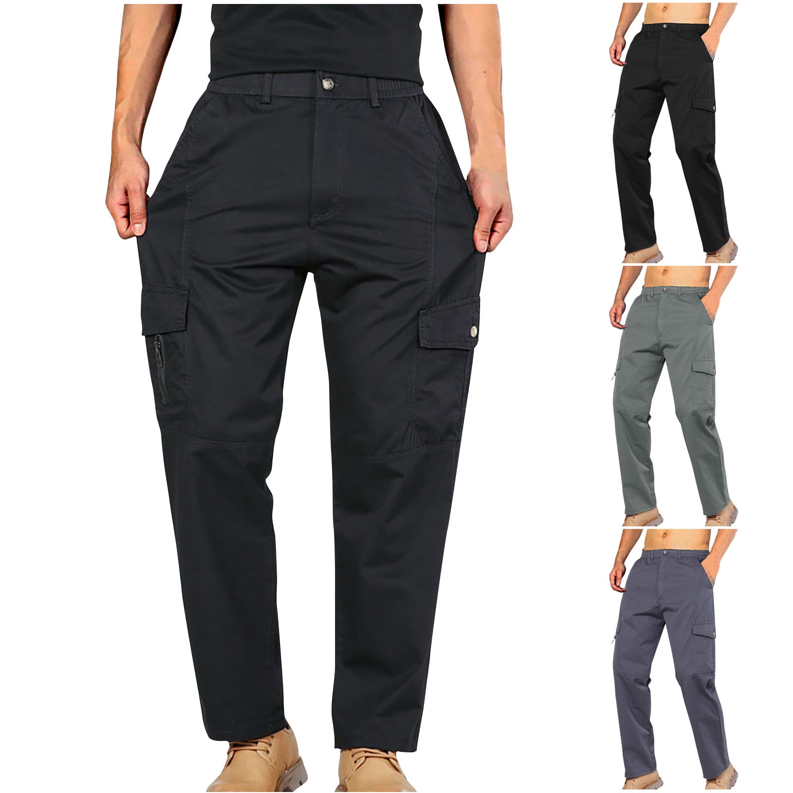 DIOAZUD Men's Cargo Pants Multi Pockets Straight Leg Trousers Solid ...