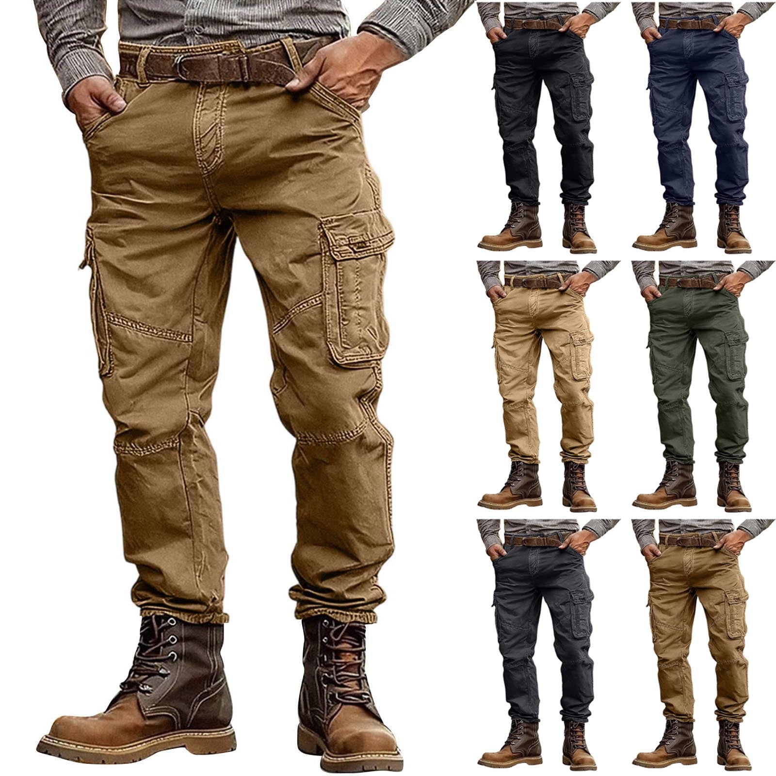 DIOAZUD Men's Cargo Pants Straight Leg Loose Fit Trousers Solid Color ...