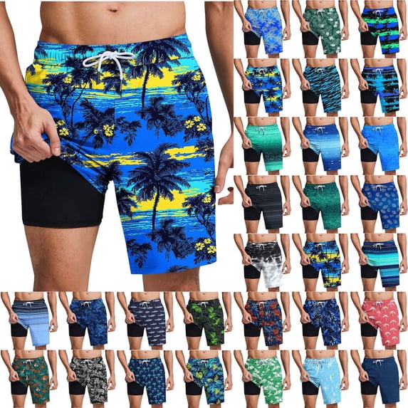DIOAZUD Men's Hawaiian Print Swim Trunks Bathing Suit Mesh Lining Beach ...