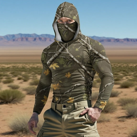 DIOAZUD Men's Hooded Sun Shirts with Mask Raglan Long Sleeve Hoodie ...