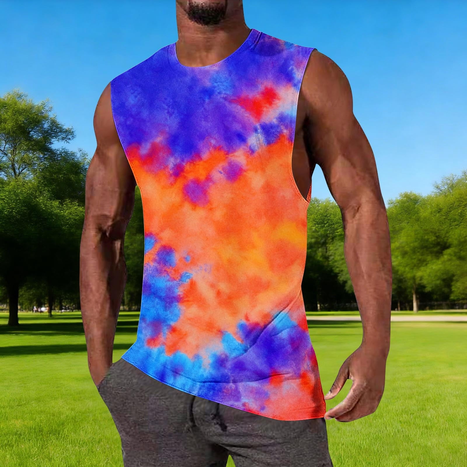 DIOAZUD Men's Muscle Sleeveless Shirts Loose Fit Tie Dye Tank Tops ...