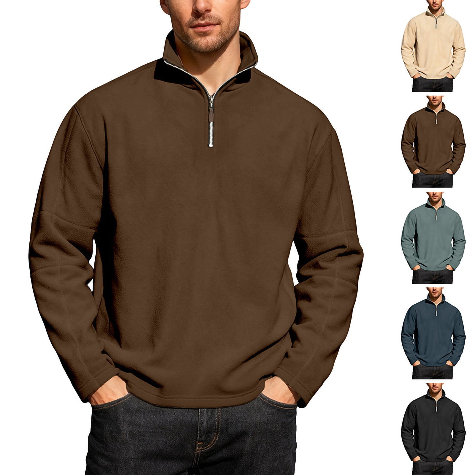 DIOAZUD Men's Quarter Zip Pullover Long Sleeve Stand Collar Sweatshirt ...