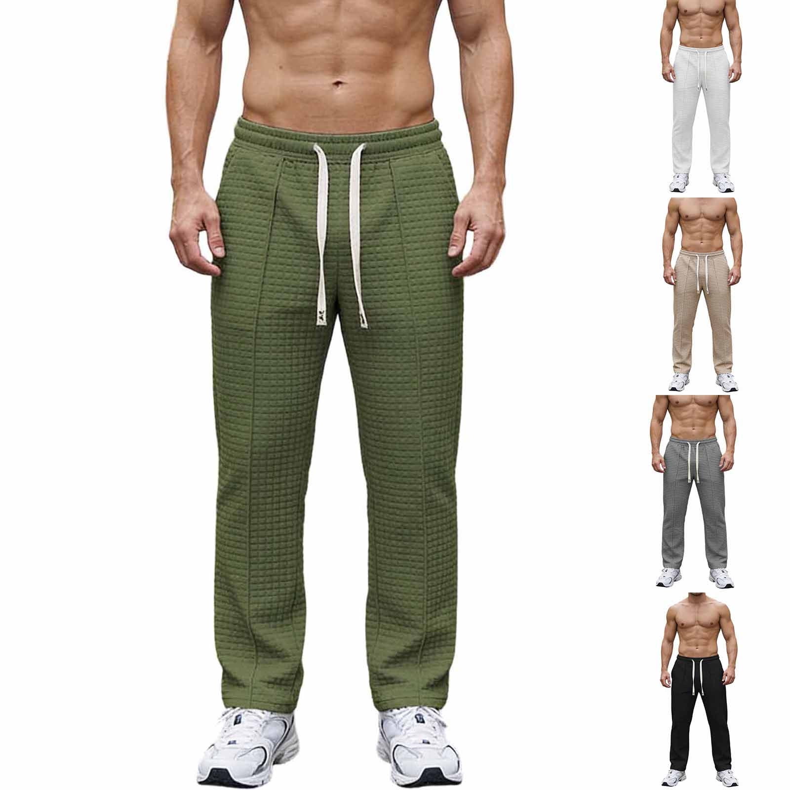DIOAZUD Men's Waffle Sweatpants Drawstring Waist Straight Leg Trousers ...