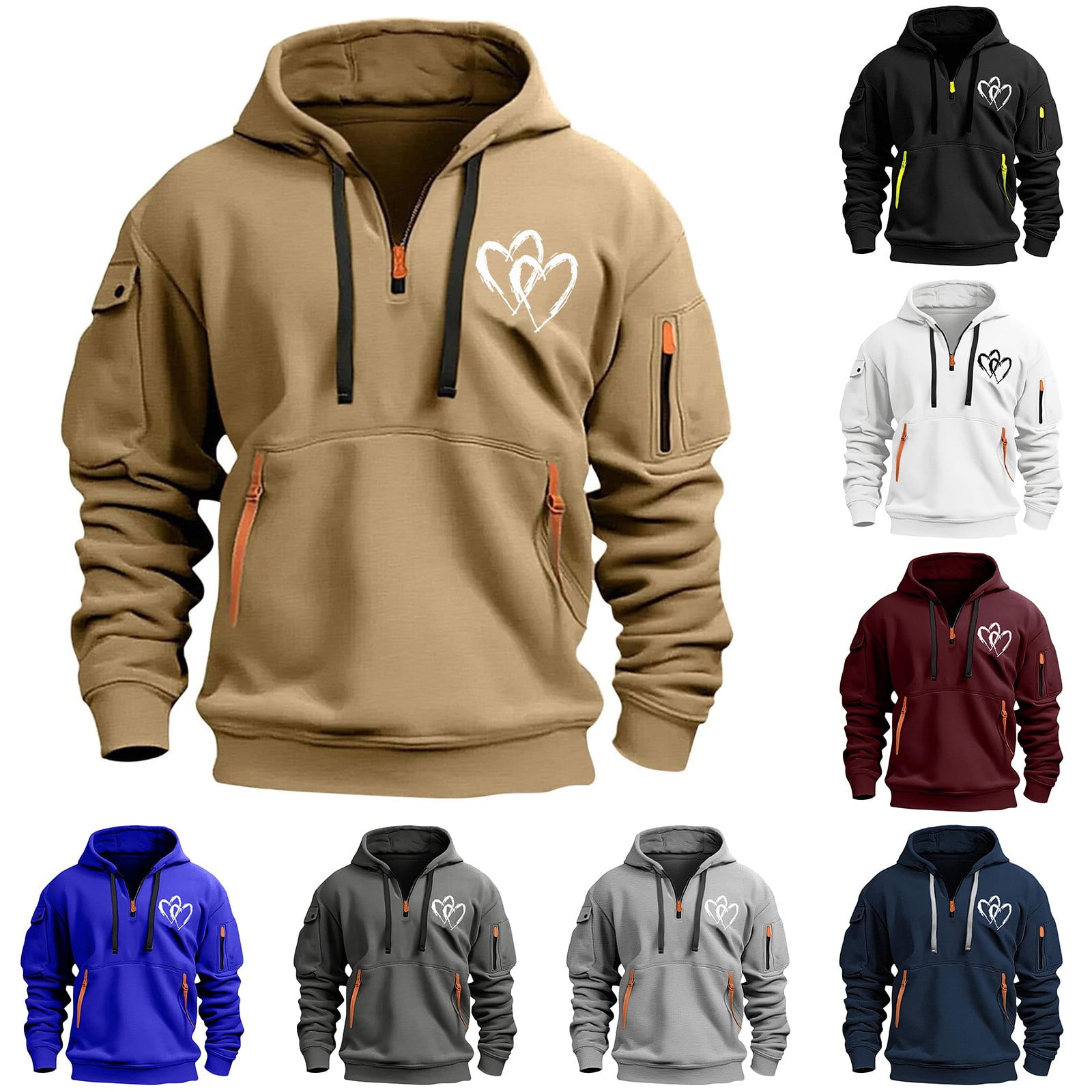 DIOAZUD Mens Cargo Sweatshirt Quarter Zip Hoodies Casual Gym Athletic ...