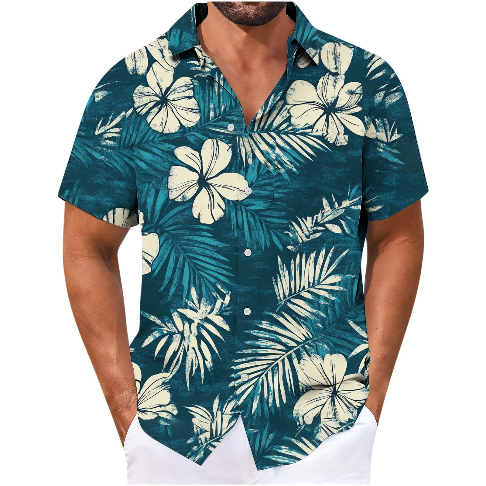 DIOAZUD Mens Hawaiian Shirt Collar Short Sleeve Button up Shirts ...