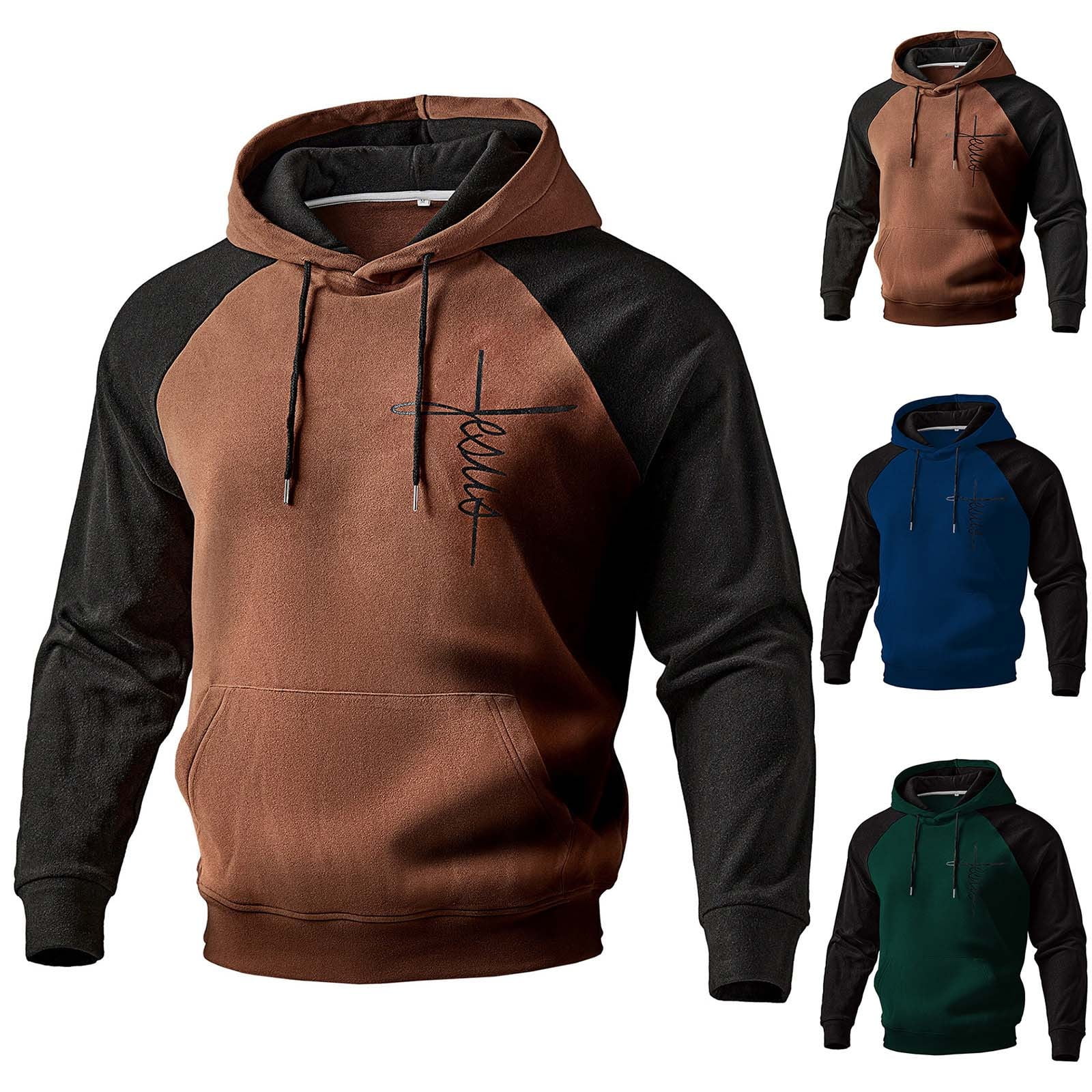 DIOAZUD Mens Hoodies Raglan Long Sleeve Hooded Swearshirts Color Block ...