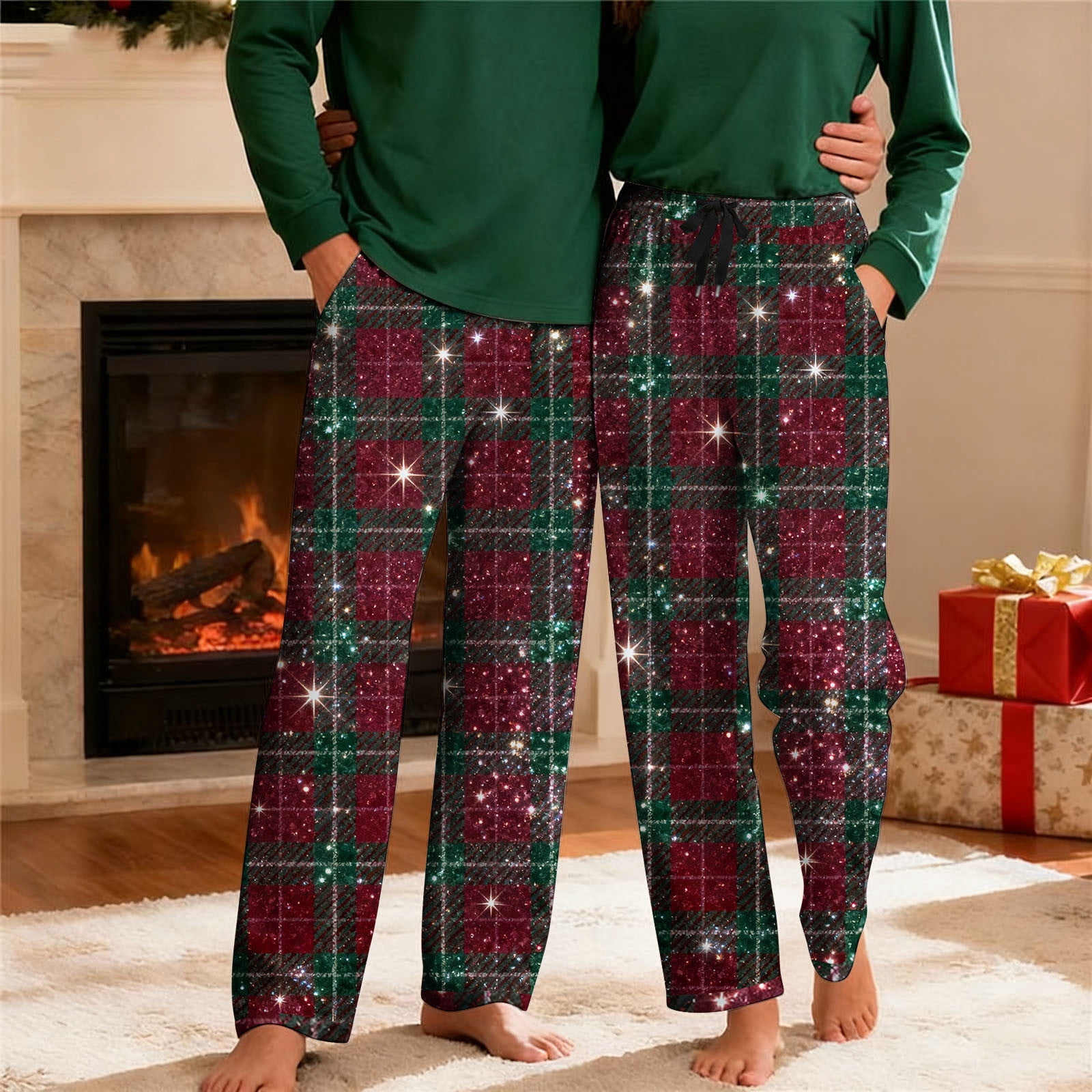 DIOAZUD Mens Pajama Pants Microfleece Plaid Straight Pajama Bottoms ...