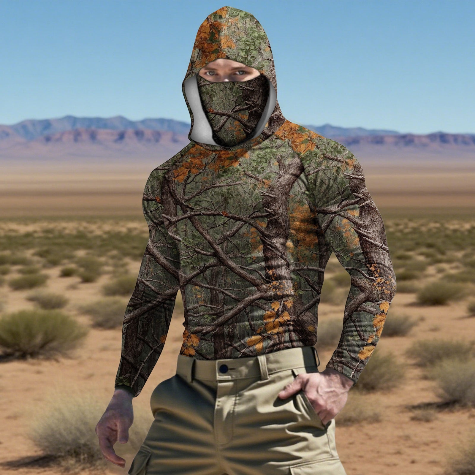 DIOAZUD Mens Sun Shirt with Mask Raglan Long Sleeve Casual Pullover ...