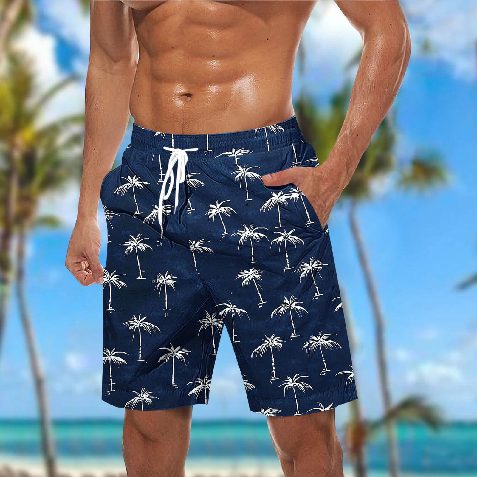 DIOAZUD Mens Swim Trunks Quick Dry Swim Shorts Hawaiian Palm Tree Print ...