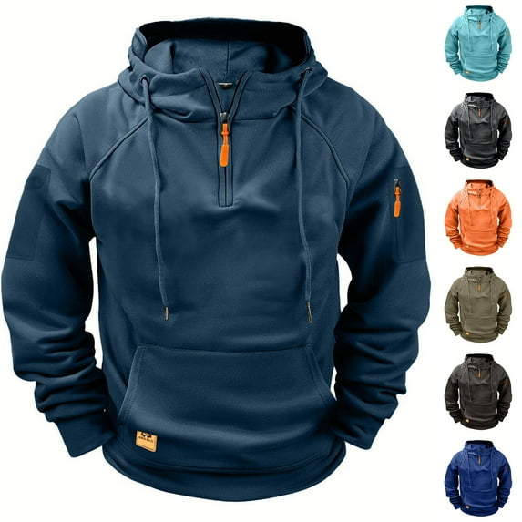 DIOAZUD Quarter Zip Pullover Hoodies for Men Solid Big and Tall Cargo ...
