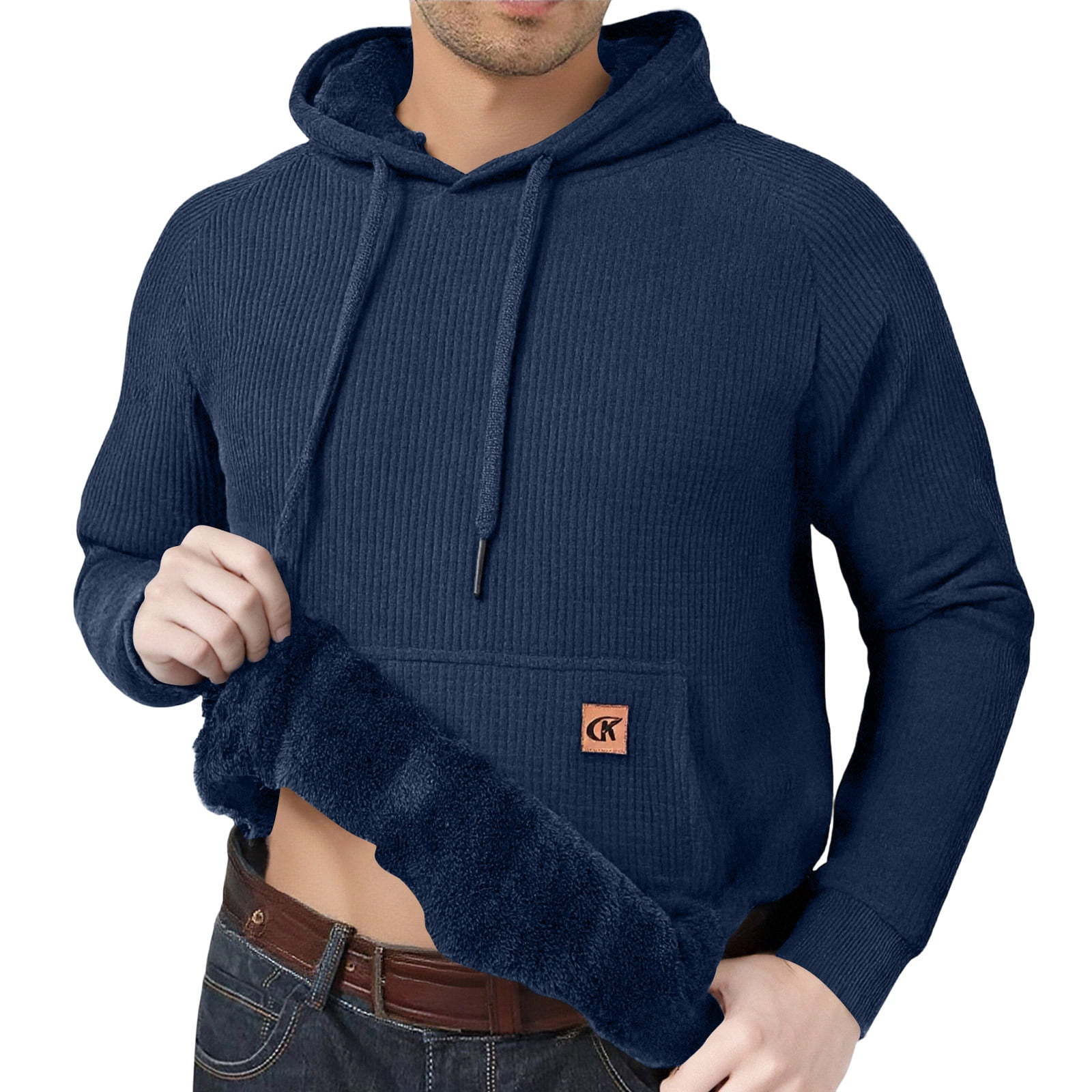 DIOAZUD Waffle Hoodies for Men Raglan Long Sleeve Hooded Sweatshirt ...