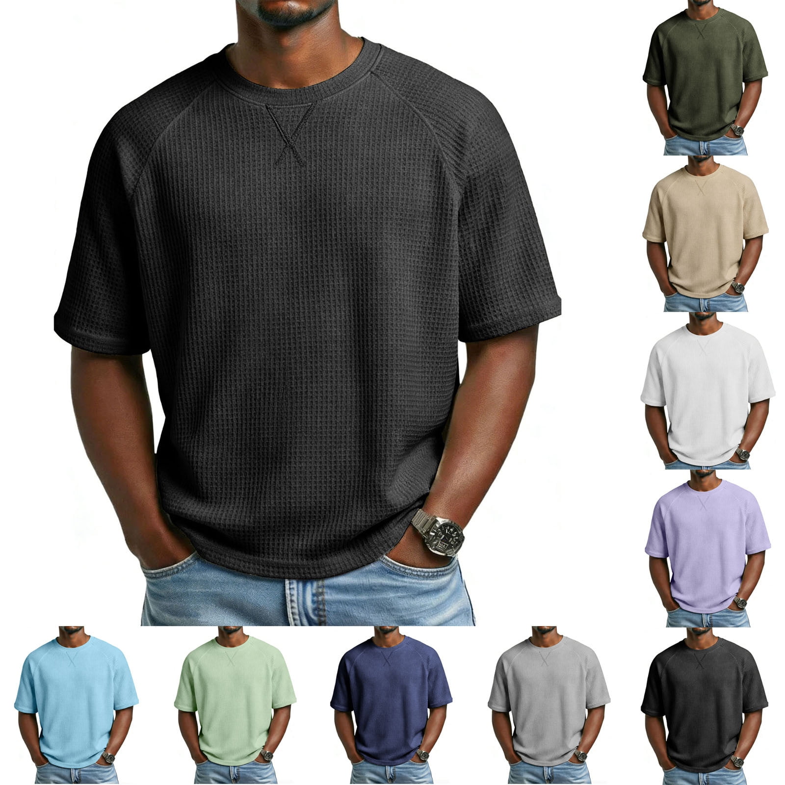 DIOAZUD Waffle Shirts for Men Raglan Short Sleeve T-Shirts Plain ...