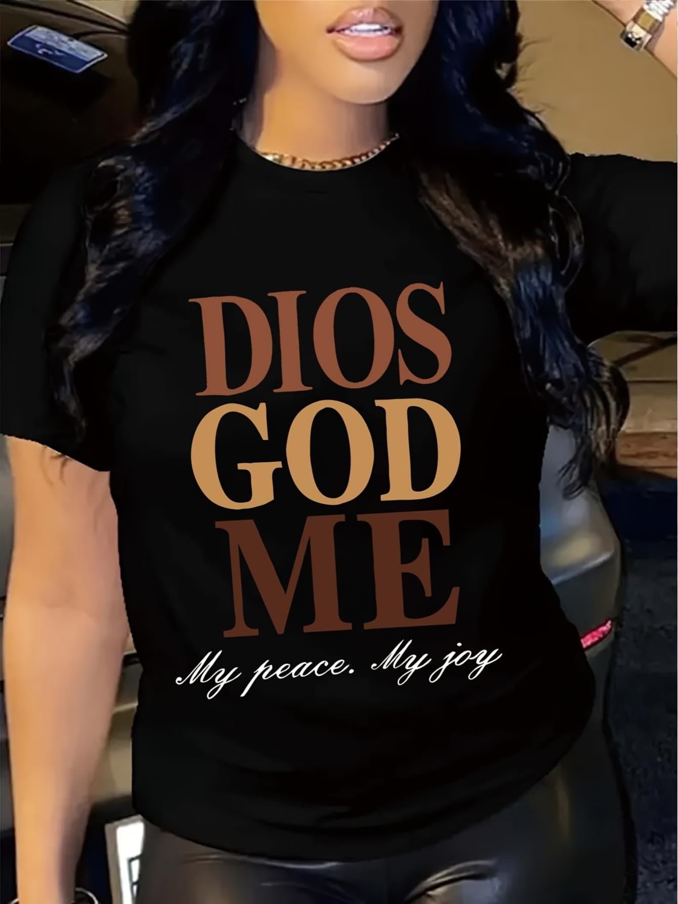 DIOS GOD ME" Faith-Inspired Crew Neck T-Shirt for Women - Casual Short Sleeve, Breathable Cotton ...