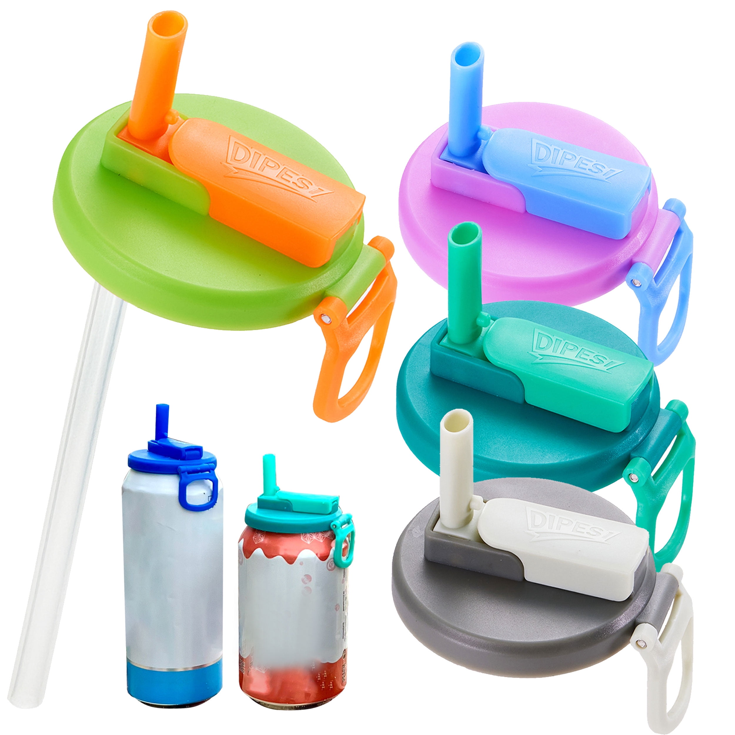 DIPESI 4 pack 2.13 inch soda can lids with straws, leakproof reusable ...