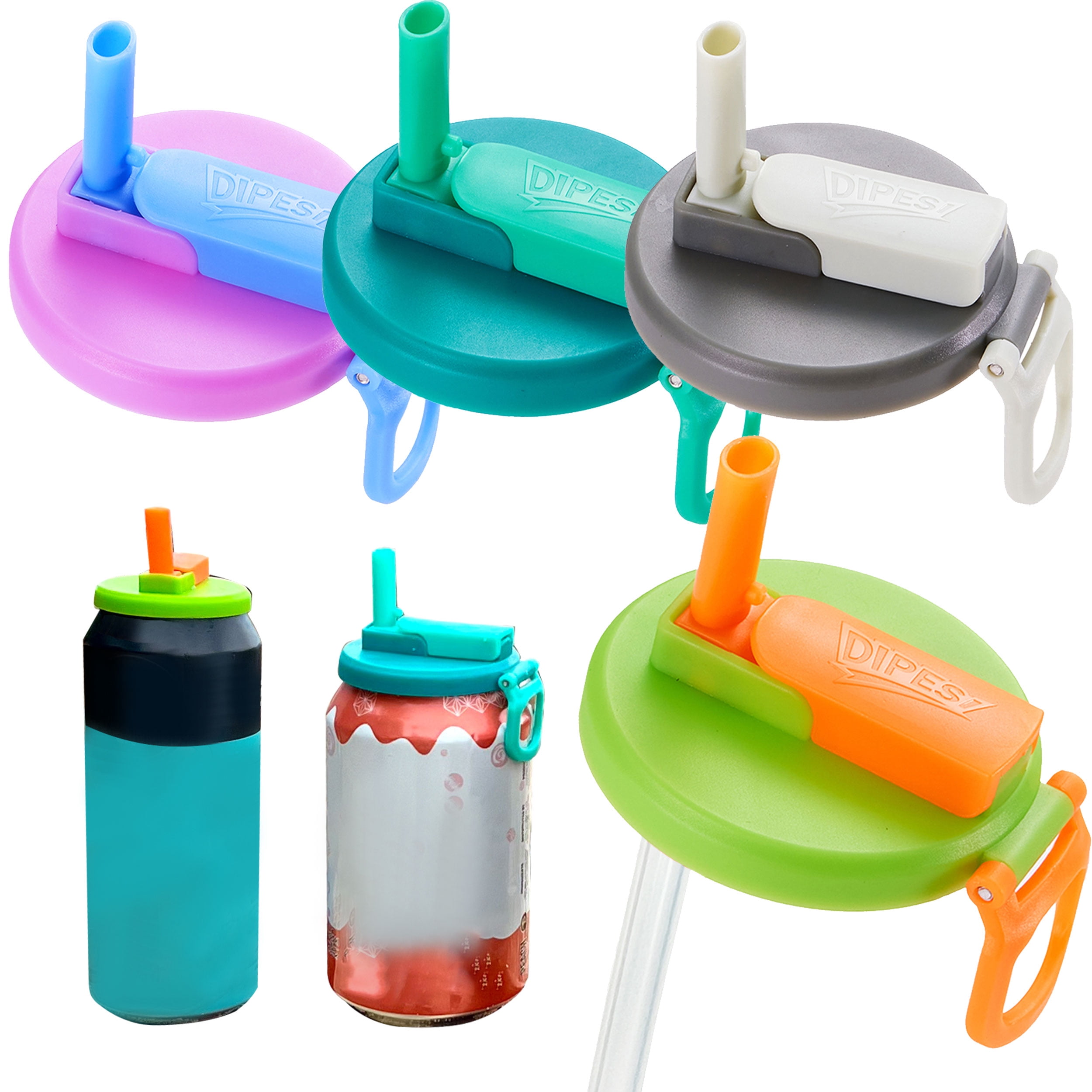 DIPESI 4 pack 2.13 inch soda can lids with straws, leakproof reusable ...