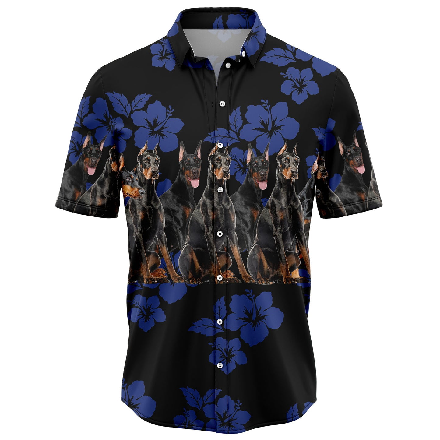 DIQADILA Awesome Doberman Pinscher Aloha Hawaiian Short Sleeve Button ...