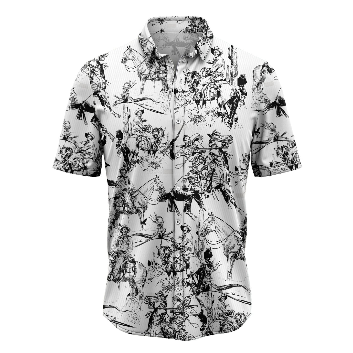 DIQADILA Cowboy Black & White Aloha Hawaiian Short Sleeve Button-Up ...