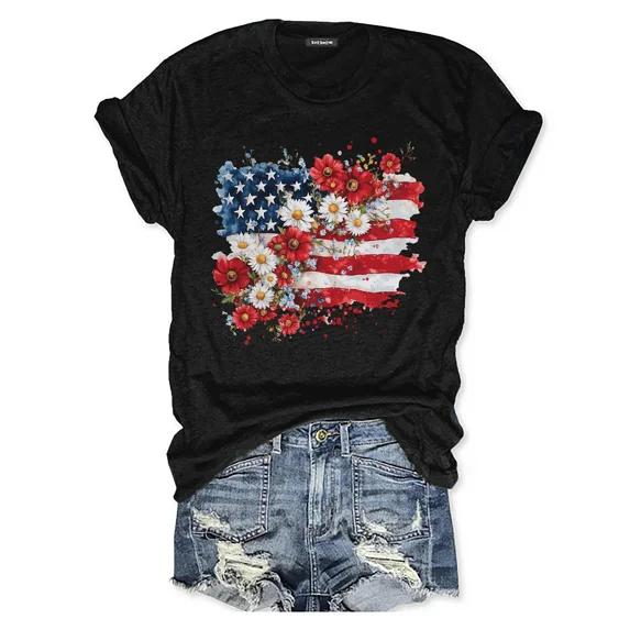 DIQADILA Floral Flag Design T-Shirt for Adults - Walmart.com
