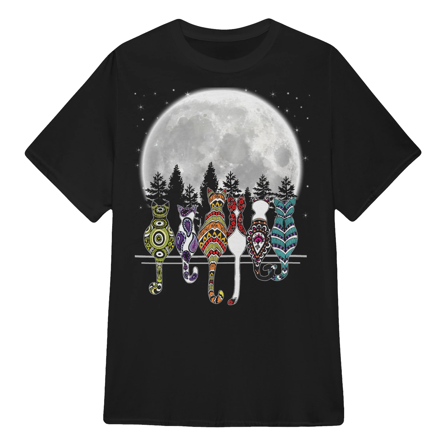 DIQADILA Moon-Inspired Graphic T-Shirt for Cat Lovers, Cotton Short ...