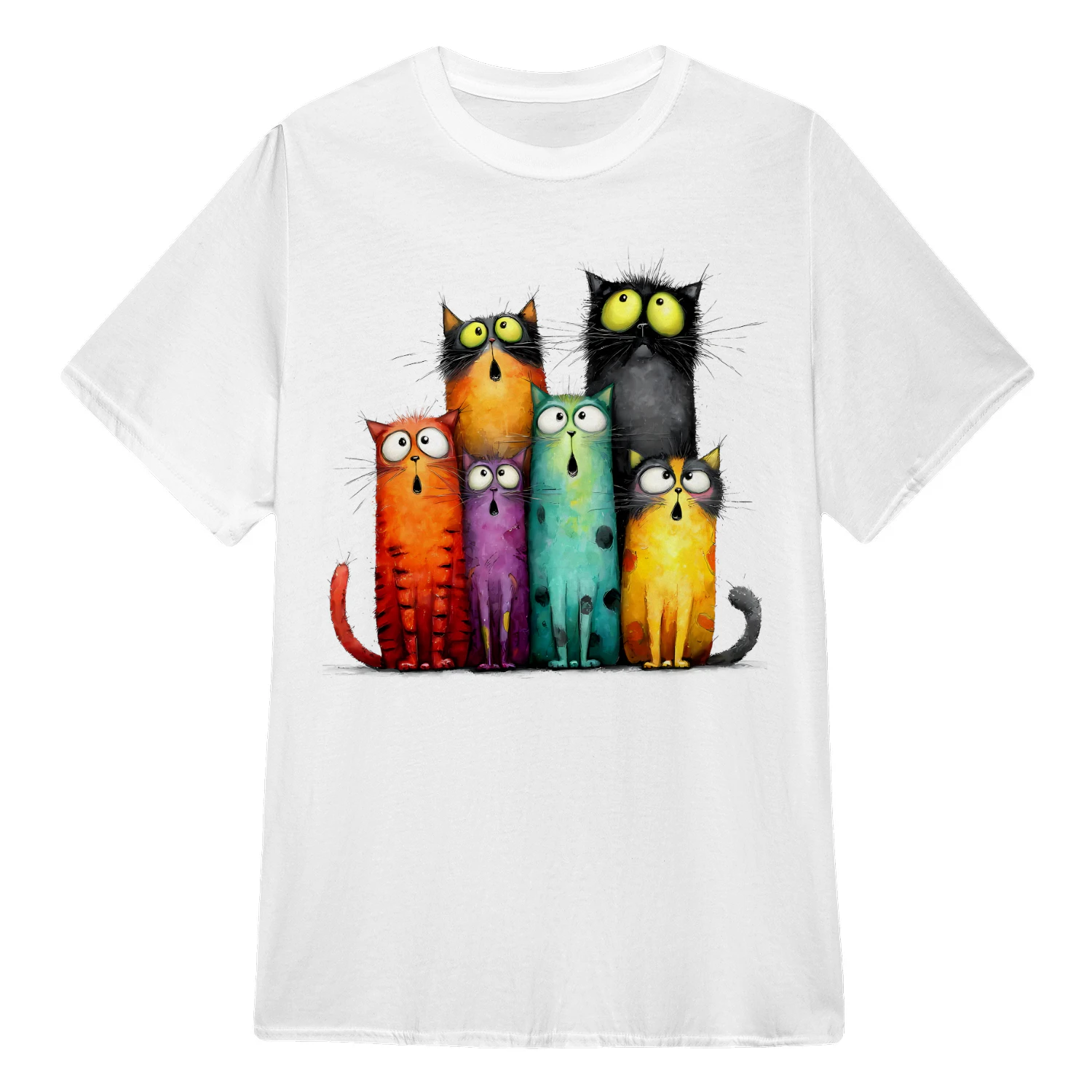 DIQADILA Whimsical Cat Art Tee Shirt for Adults, Cotton Short Sleeves ...