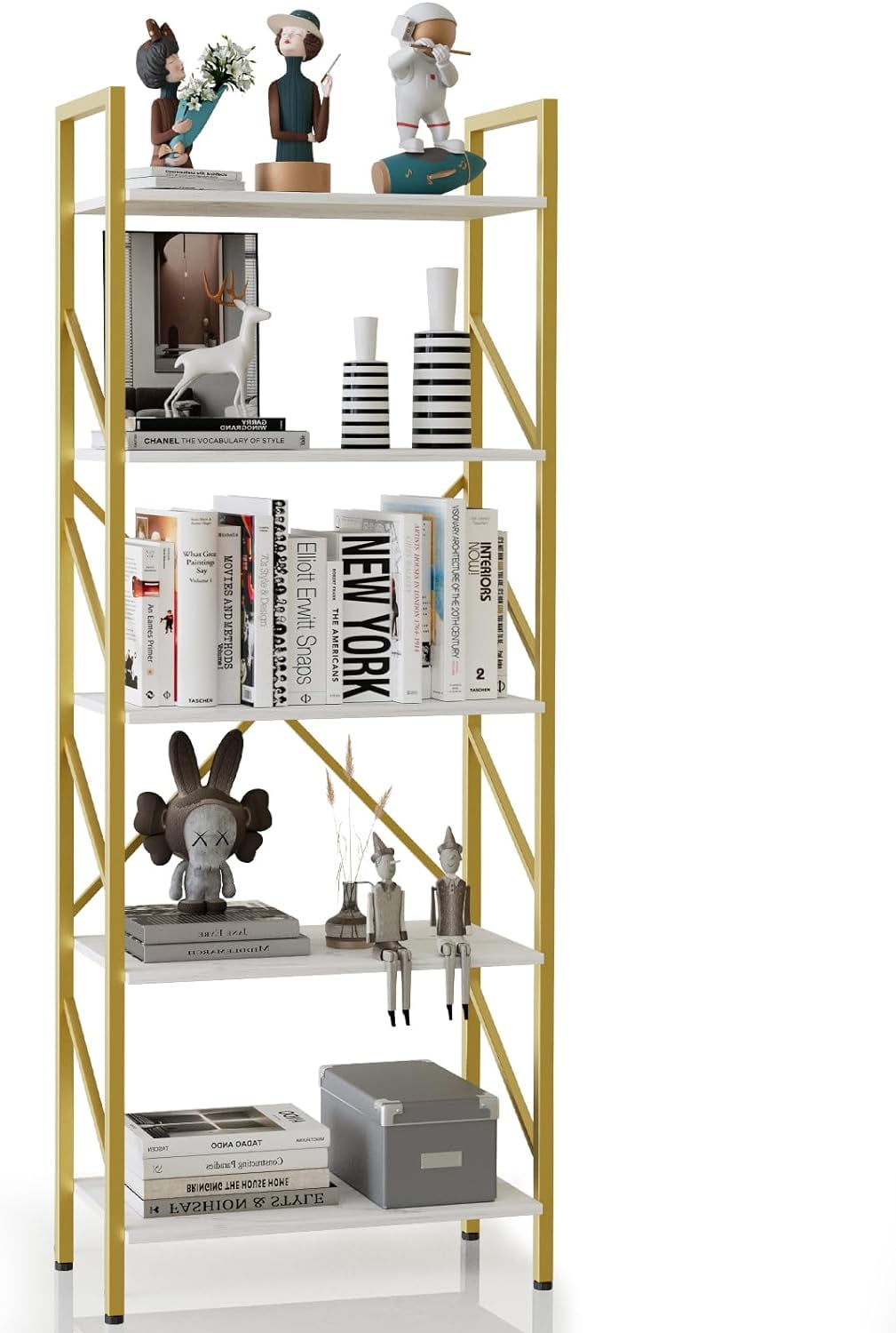 DIQIN 5 Tier · Bookcase Wood Tall · Open Shelf,Farmhouse · Book case ...