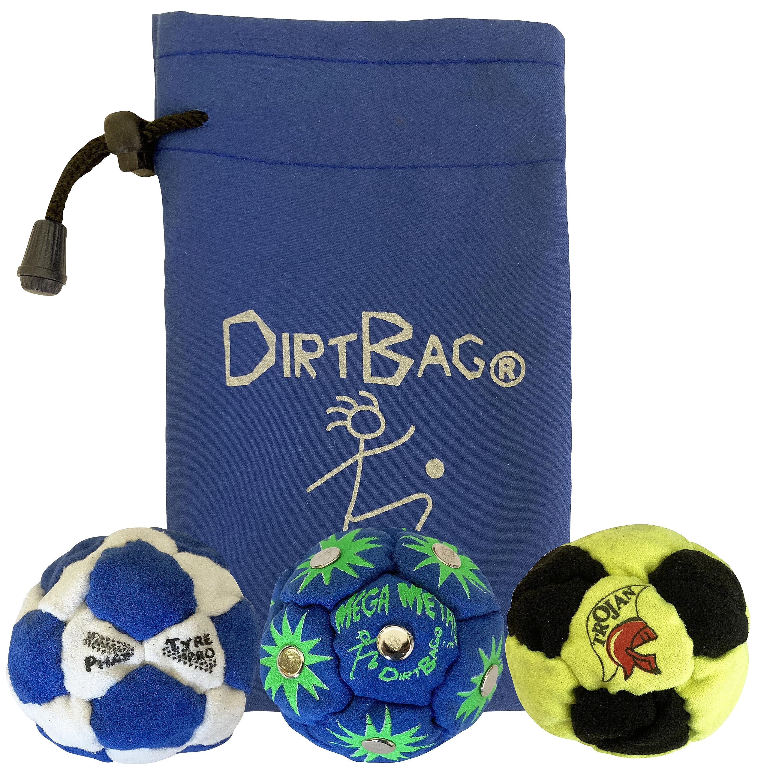 DIRTBAG Lover Footbag Hacky Sack 3-Pack with Pouch, 100% Handmade, Blue ...
